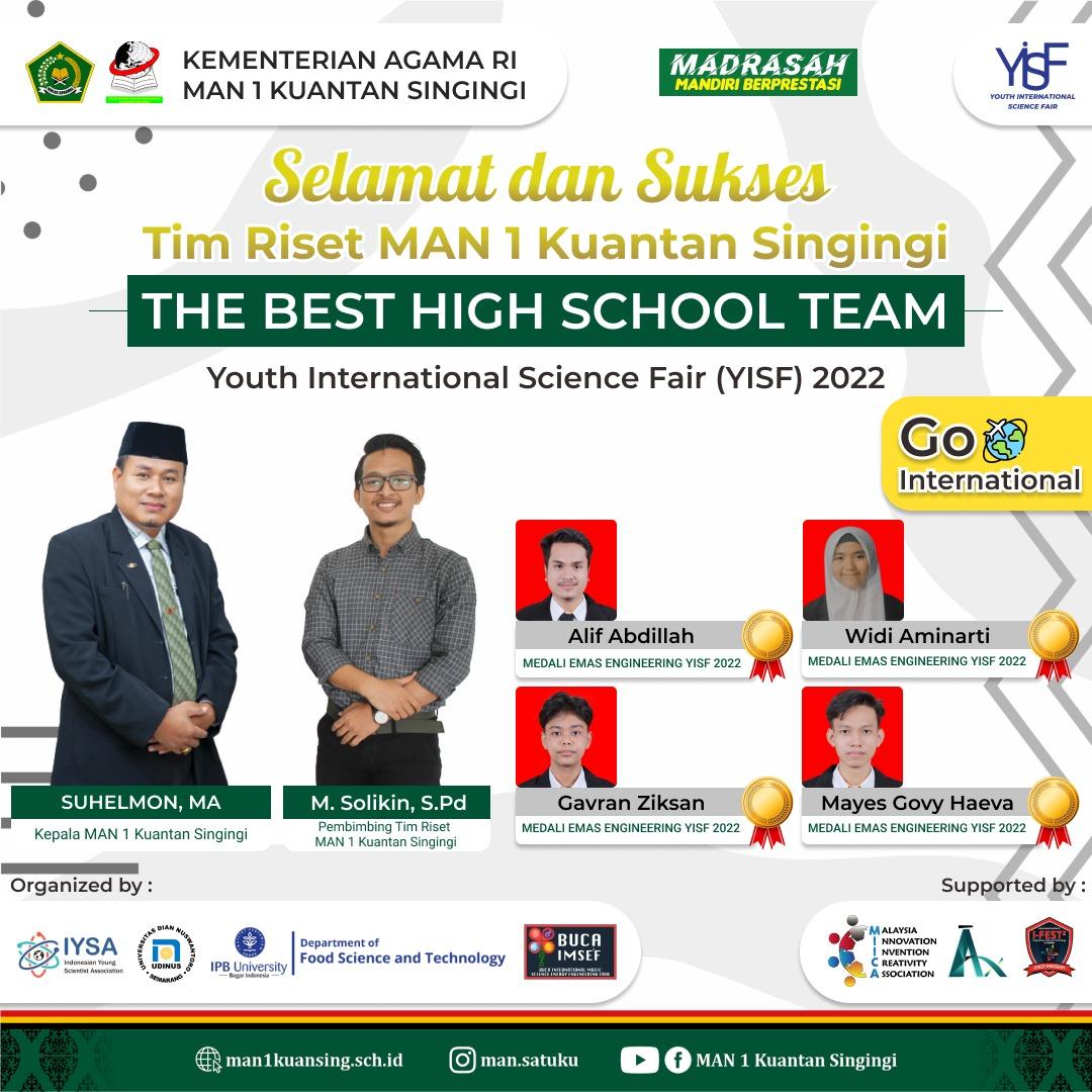 Tim Riset MAN 1 Kuansing raih Medali Emas di Ajang Kompetisi Youth International Science Fair ...
